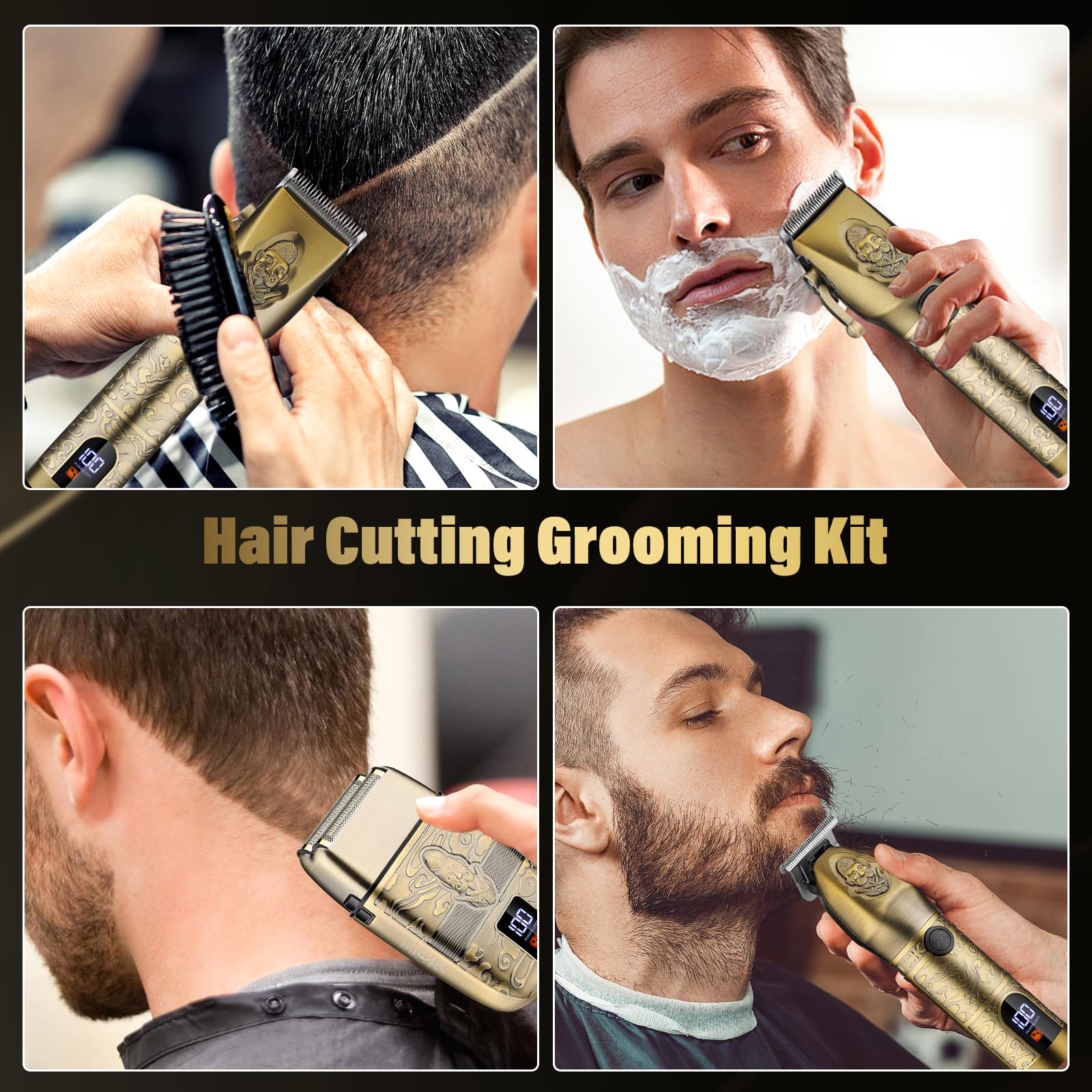 AMULISS Professional Hair Clippers Trimmer & Electric Foil Shavers Set Beard Trimmer for Men Cordless T-Blade Hair Trimmer Electric Razor, Men's Beard Grooming Kit