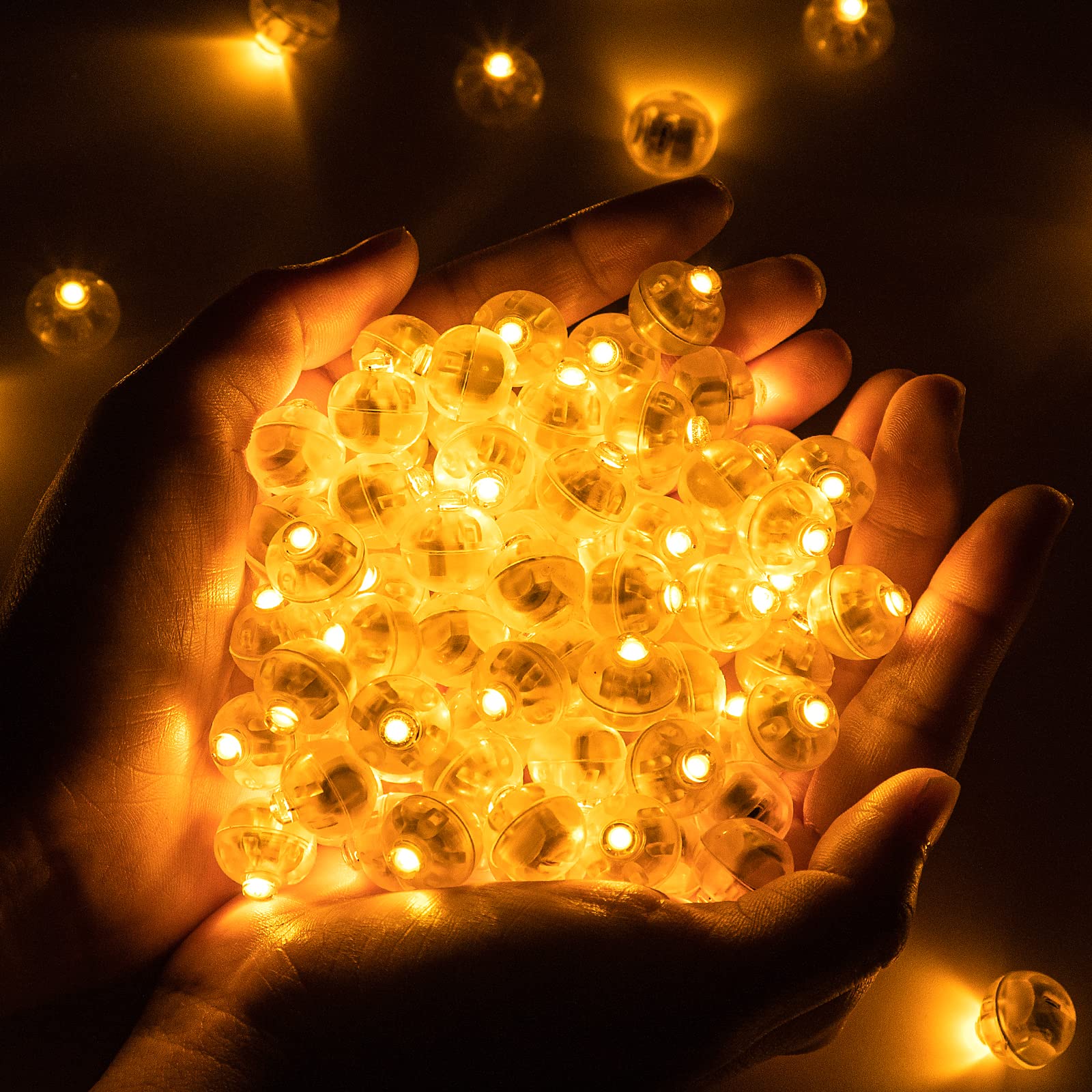 Aogist 100pcs Orange Flash Balloon Light with Loop for Hanging,Mini Ball Lights Led Drinks Lights Round Tiny Light for Paper Lanterns Balloons Birthday Party Event Wedding Decoration