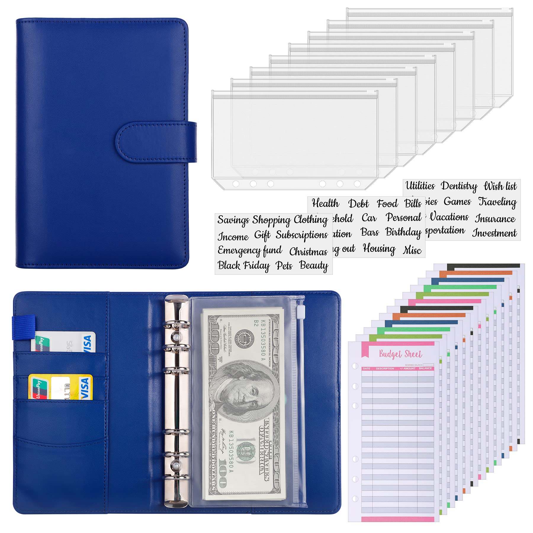 Antner Budget Binder with Zipper Envelopes, Money Saving Binder with Expense Sheets for Budgeting, Money Organizer Planner for Cash, A6 Budget Book with Cash Envelopes for Savings Binder, Black