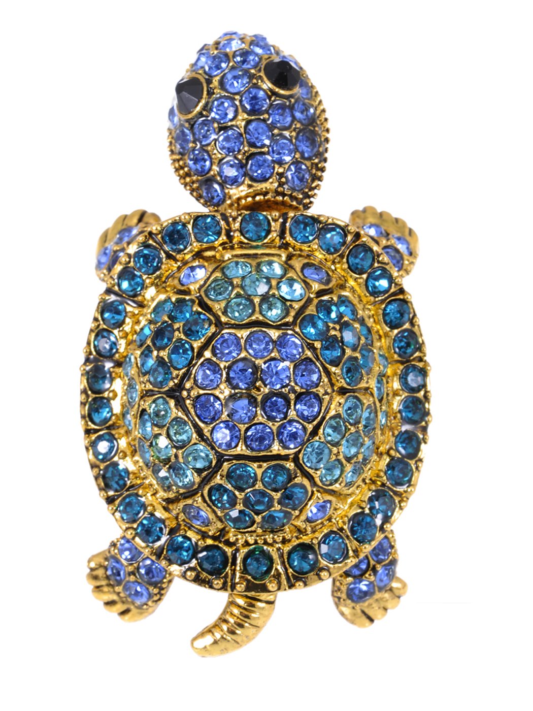 Alilang Golden Tone Shine Sapphire Blue Rhinestones Turtle Tortoise Adjustable Ring