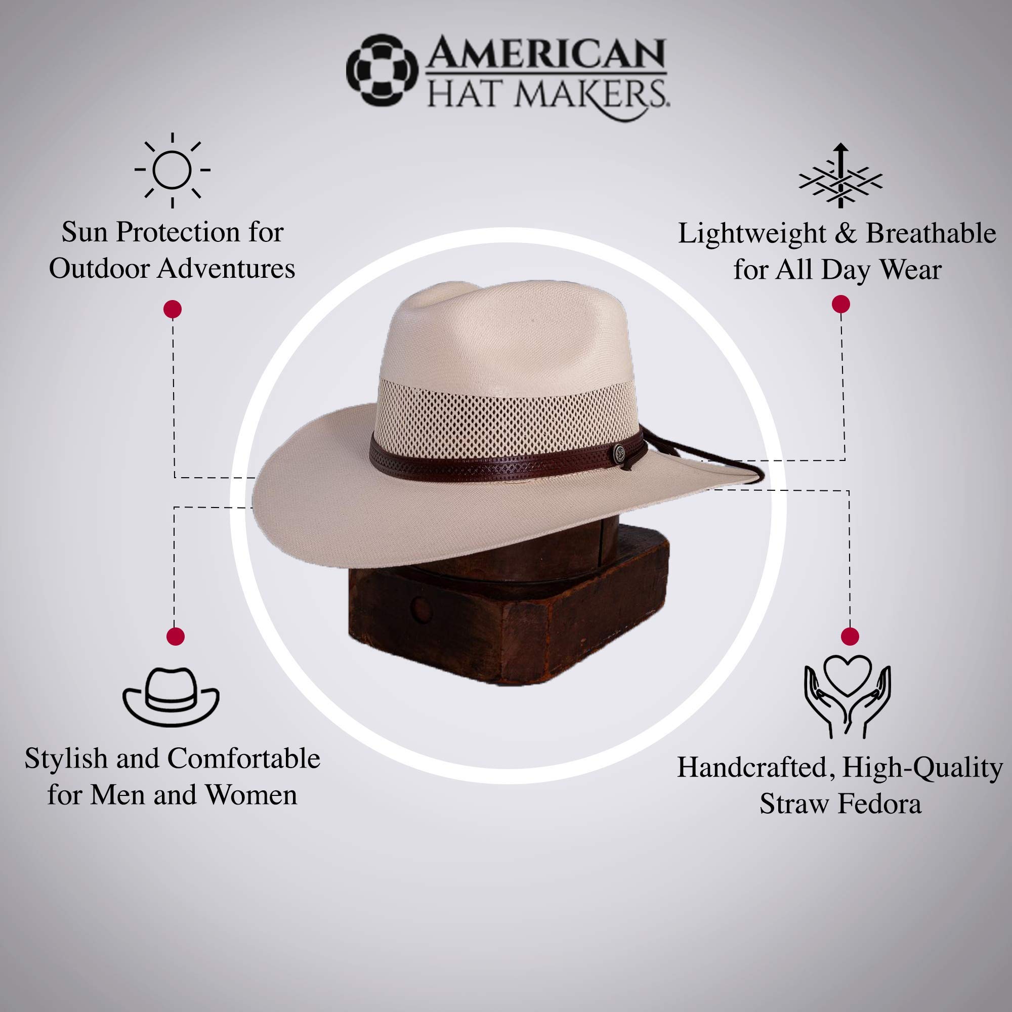 American Hat Makers Florence Fedora Hat β Straw Sun Hats for Men & Women Cream
