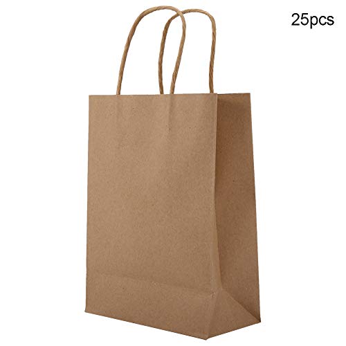 Akozon 25 PCS Gift Bag Kraft Paper For W Favor Bag With Handle Black For Home Use, Multifunctional Accessory (Yellow kraft paper)