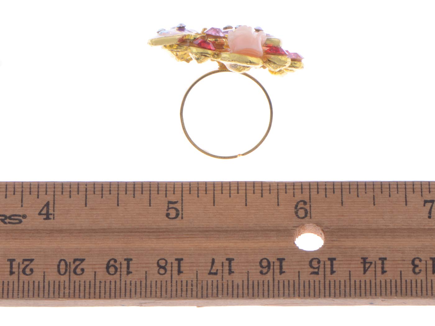 Alilang Golden Tone Shine Pink Crystal Rhinestones Enamel Butterfly Insect Flower Fashion Ring