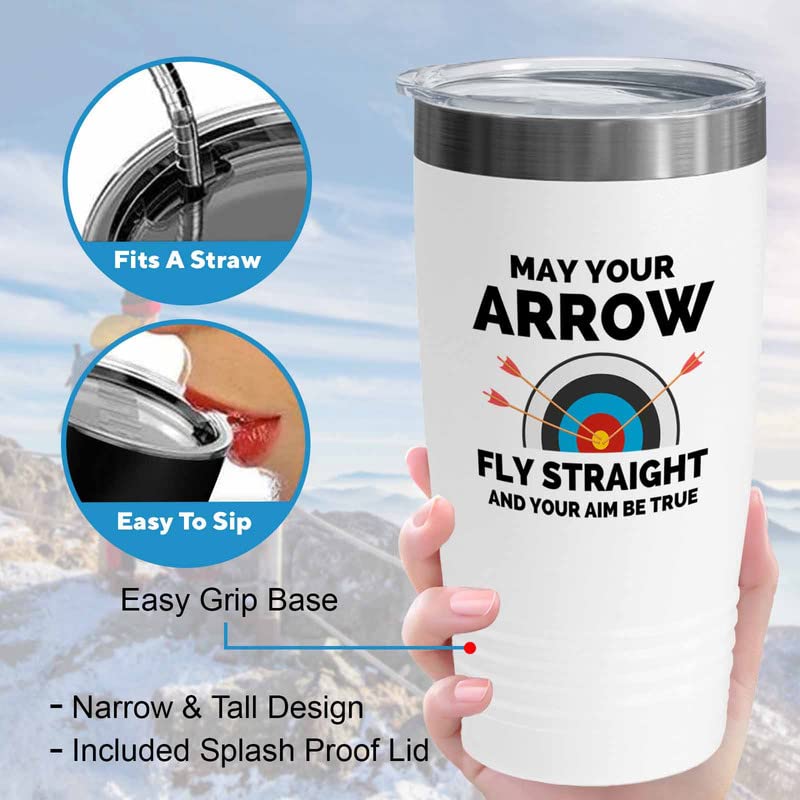Archery White Ringneck Tumbler 20oz - your aim be true - Archery Shot Trainer Crossbow Compound Bow Hunting Arrow
