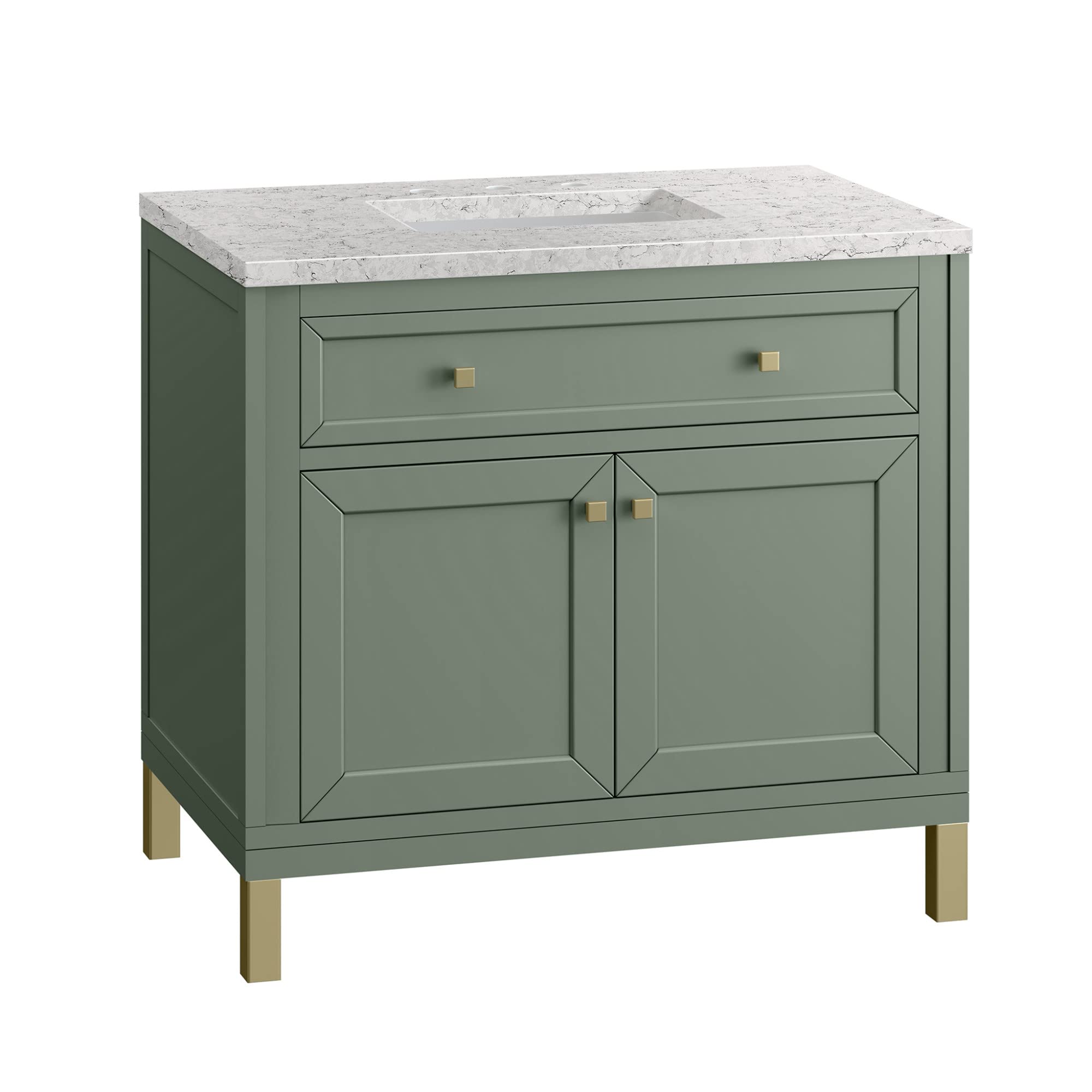 Chicago 36" Single Vanity, White Washed Walnut, with 3 CM Eternal Jasmine Pearl Quartz Top w/Sink
