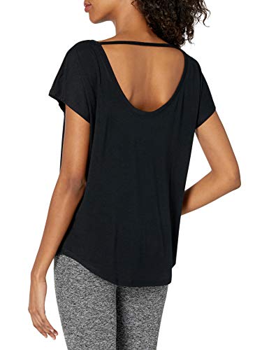 Amazon Essentials Women's Studio Relaxed-Fit Open-Back Short-Sleeve T-Shirt, Black, Large