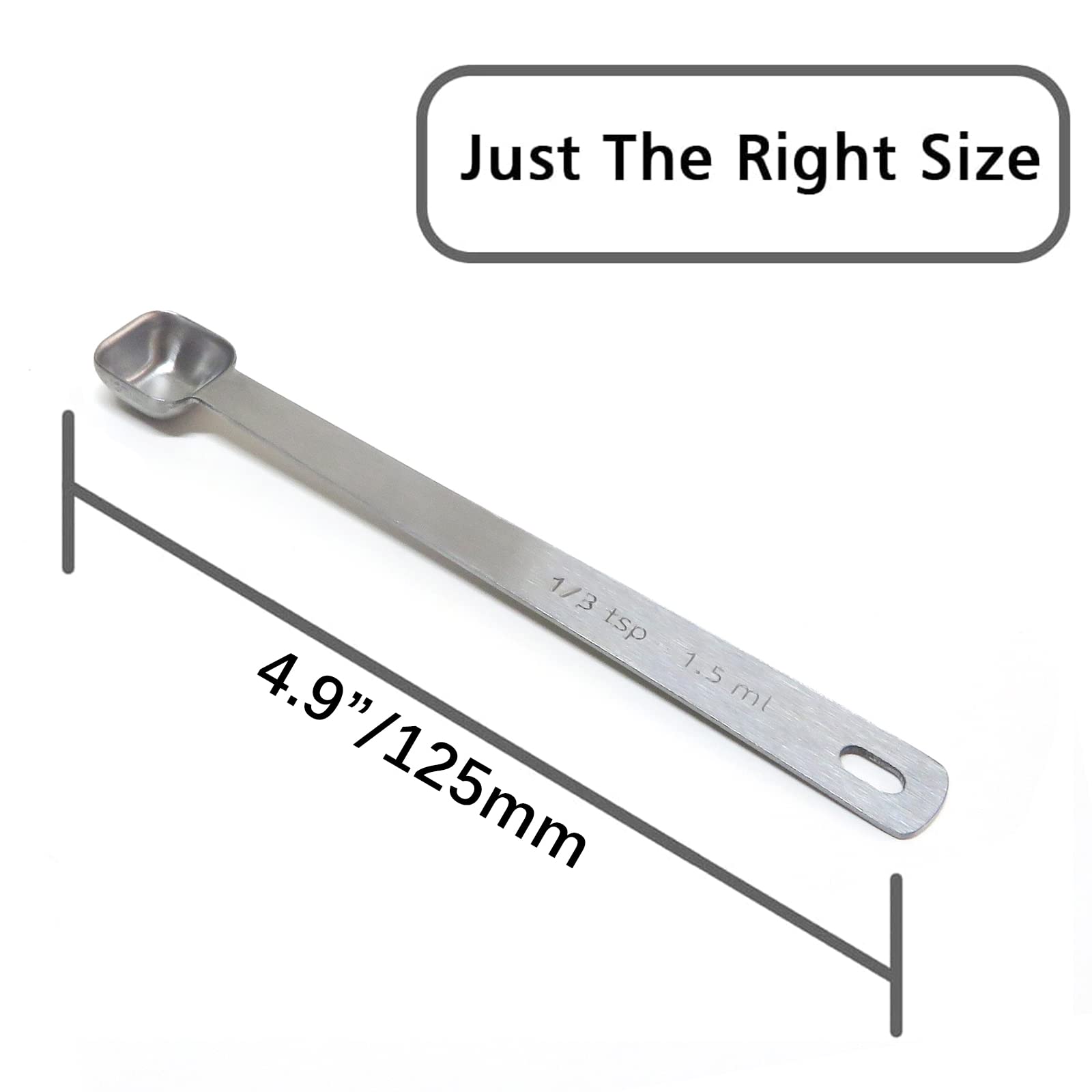 BERYLER 1/3 Teaspoon(1/10 Tbsp | 1.5 mL | 1.5 cc | 0.05 oz) Single Measuring Spoon, Small Measuring Spoon Only, Individual Tiny Measuring Spoons, Stainless Steel Mini Measuring Spoons (Square Bowl)