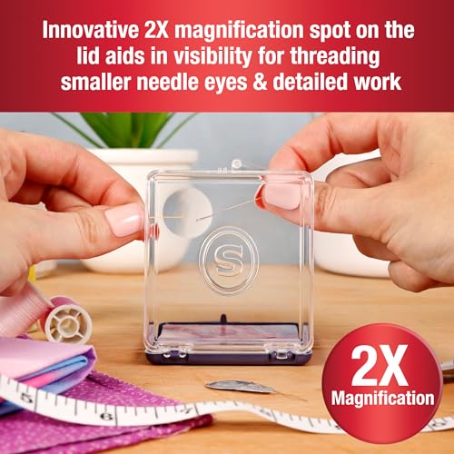 SINGER Magnetic Needle & Pin Compact with Hand Needles: Needle Holder with Sewing Magnifier β Sewing Needle Case for Secure Needle Storage