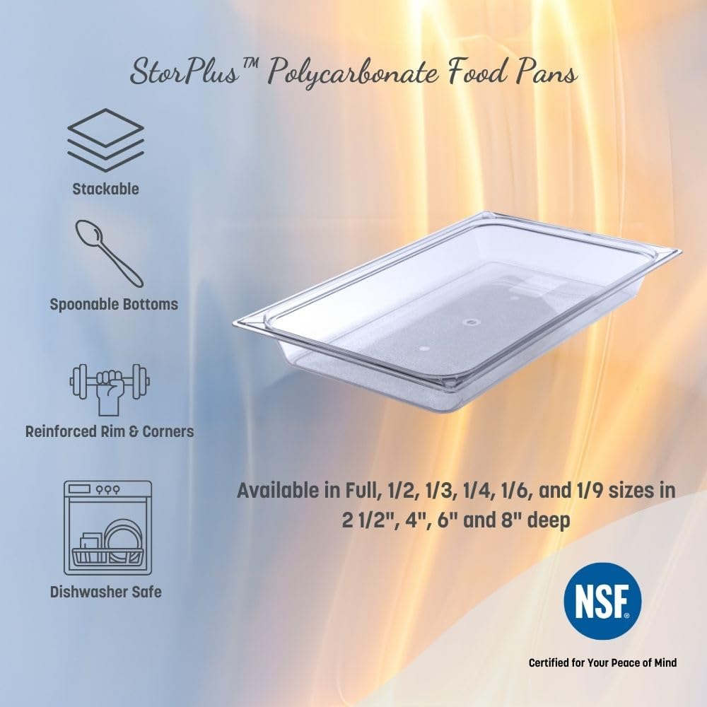 Carlisle FoodService Products Storplus 1/2-Size Food Pan for Catering, Buffets, and Restaurants, Polycarbonate, 8 Inches Deep, Clear, (Pack of 6)