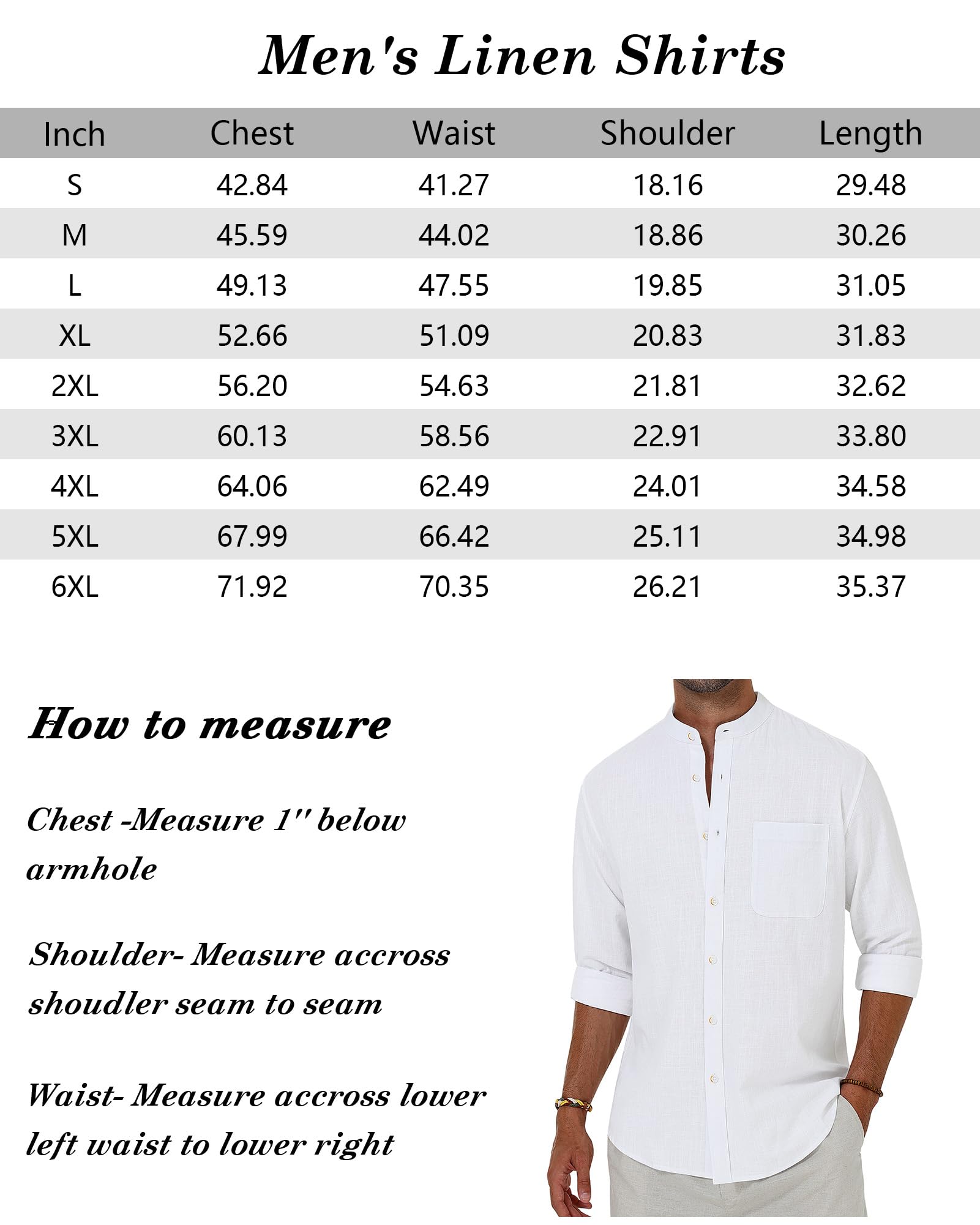 Alimens & Gentle Men's Cotton Linen Shirts Long Sleeve Button Down Shirt Band Collar Beach Shirts Black