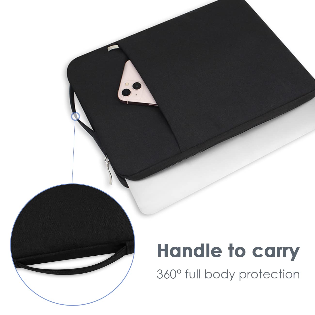 Arisase 13-Inch Laptop Sleeve Case with Handle for 2024-2022 MacBook Air 13.6" with M3 M2 Chip(Model:A2681) & MacBook Pro 13.3" with M2 Chip Travelling Carrying Canvas Bag Protective Accessory(Black)