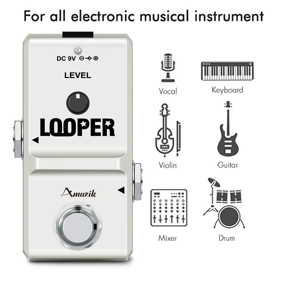 Amuzik Tiny Looper Effect Pedal Loop Pedal for Electric Guitar, Guitar Effects Pedal, 10 Minutes of Looping Unlimited Overdubs SD Card inside easy and quick