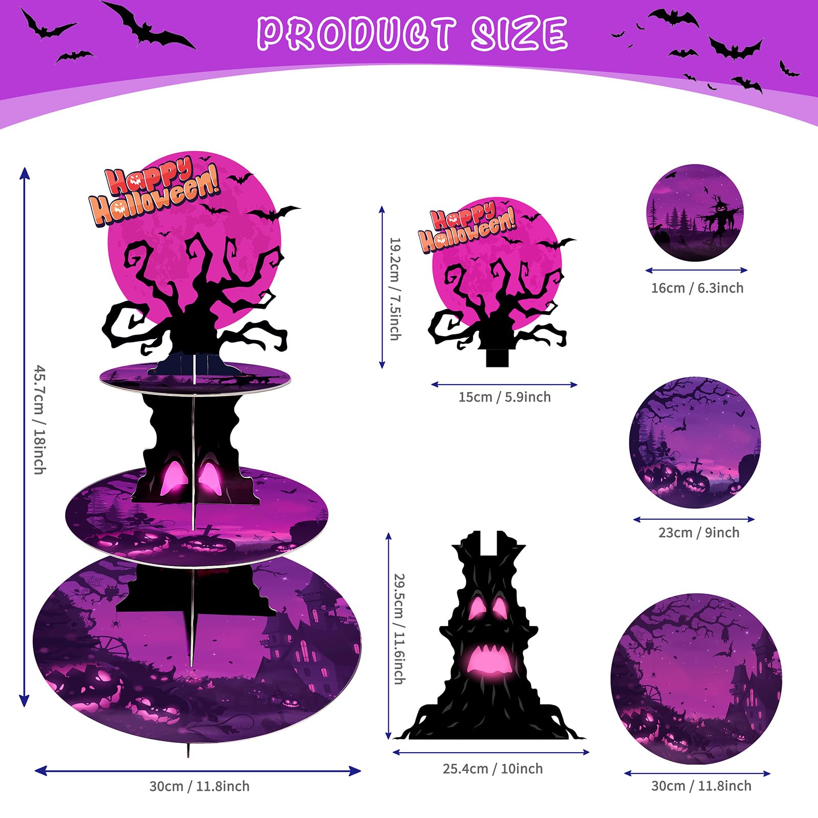 Damanse Halloween Cupcake Stand,3 Tier Cardboard Cupcake Stand Dessert Holder Tower for Halloween Decorations, Halloween Birthday Party Supplies Haunted Decor for Kids (Halloween)