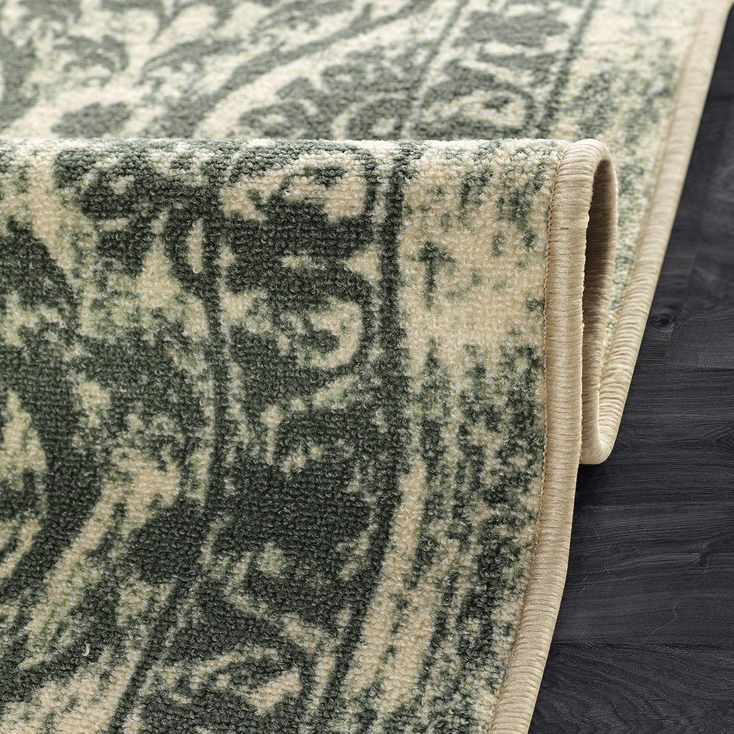 Antep Rugs Alfombras Non-Skid (Non-Slip) 8x10 Rubber Backing Floral Geometric Low Profile Pile Indoor Area Rugs (Dark Green, 7'10" x 10')