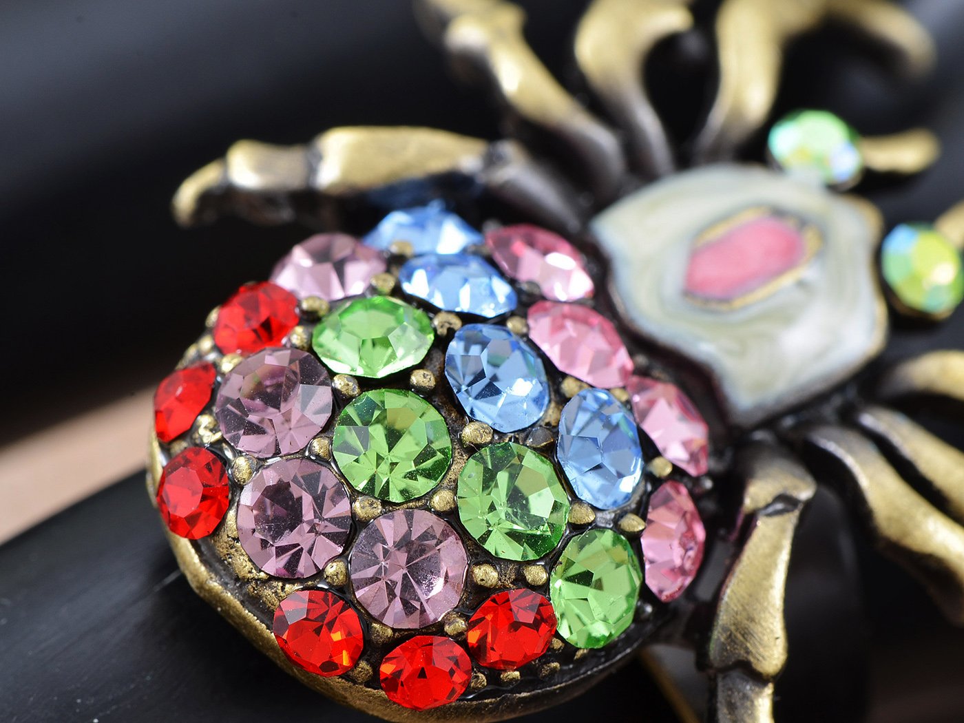 Alilang Bronze Brass Tone Green Crystal Rhinestone Body Spider Insect Bug Ring