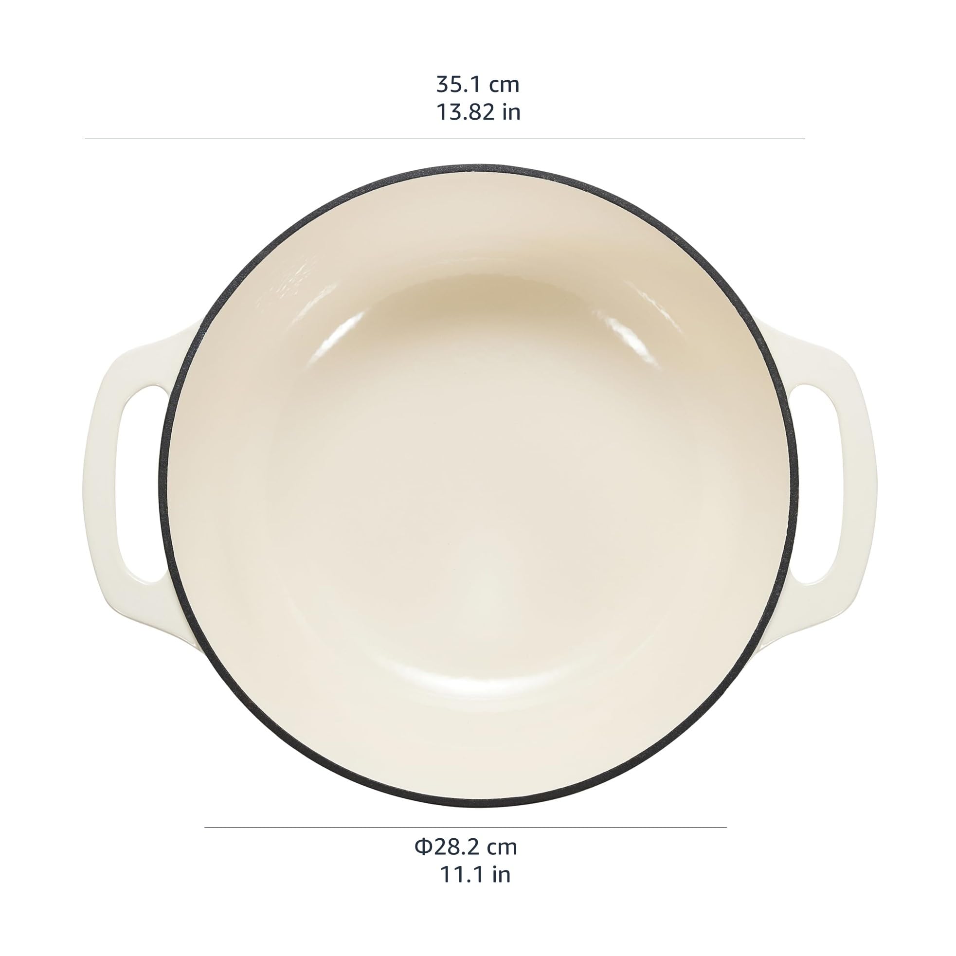 Amazon Basics Enameled Cast Iron Round Dutch Oven with Lid and Dual Handles, Heavy-Duty, 6-Quart, White