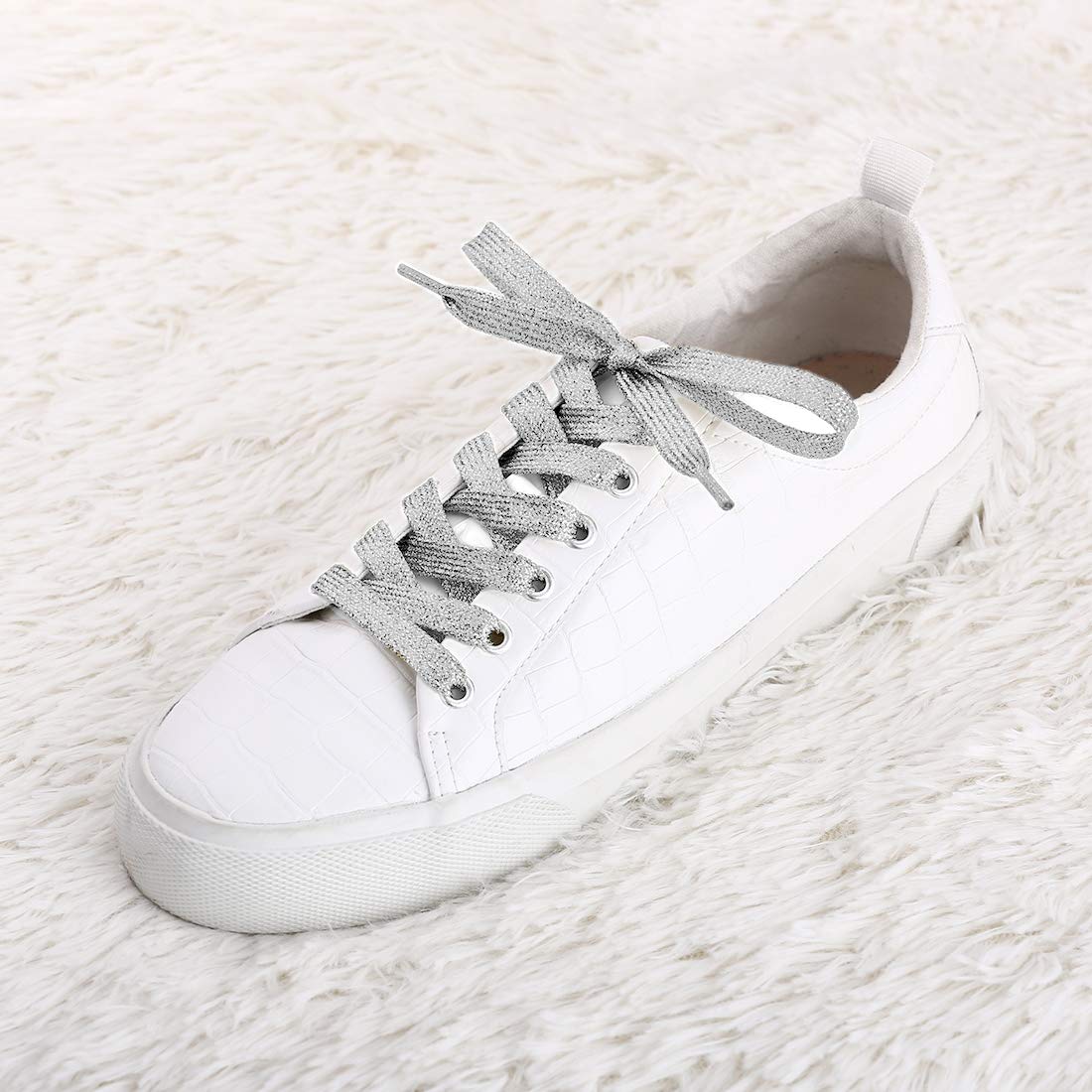 Allegra K Glitter Shiny Metallic Sparkling Shimmery Flat Sneakers Shoelace Shoe Laces Strings 110cm/43.31" Silver