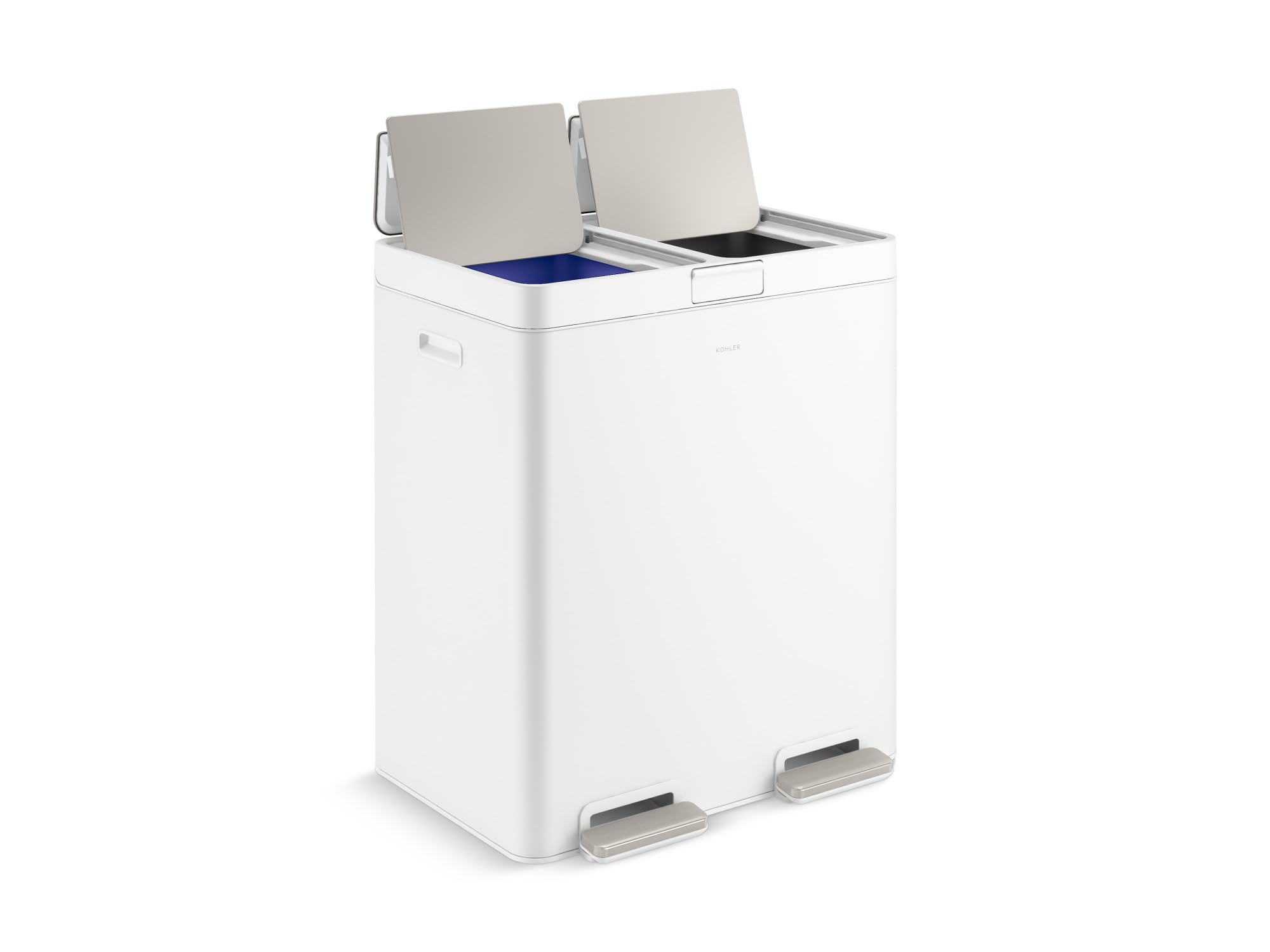 KOHLER K-23828-WST 82-Liter Stainless Steel Dual-bin Step Trash can, White Stainless