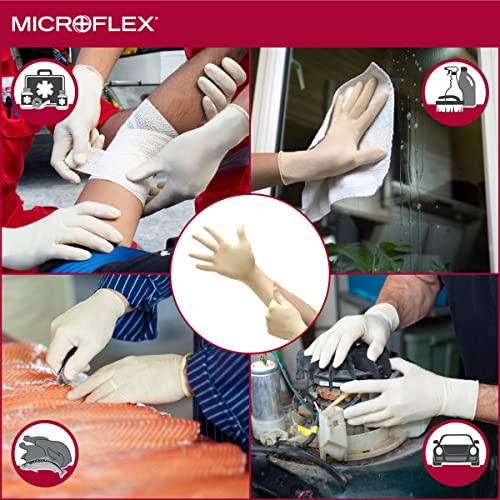 Ansell Microflex Diamond Grip MF-300 Disposable Latex Gloves for Automotive, Machinery Industries - Large, Natural Clear (Box of 100) (Pack of 2)