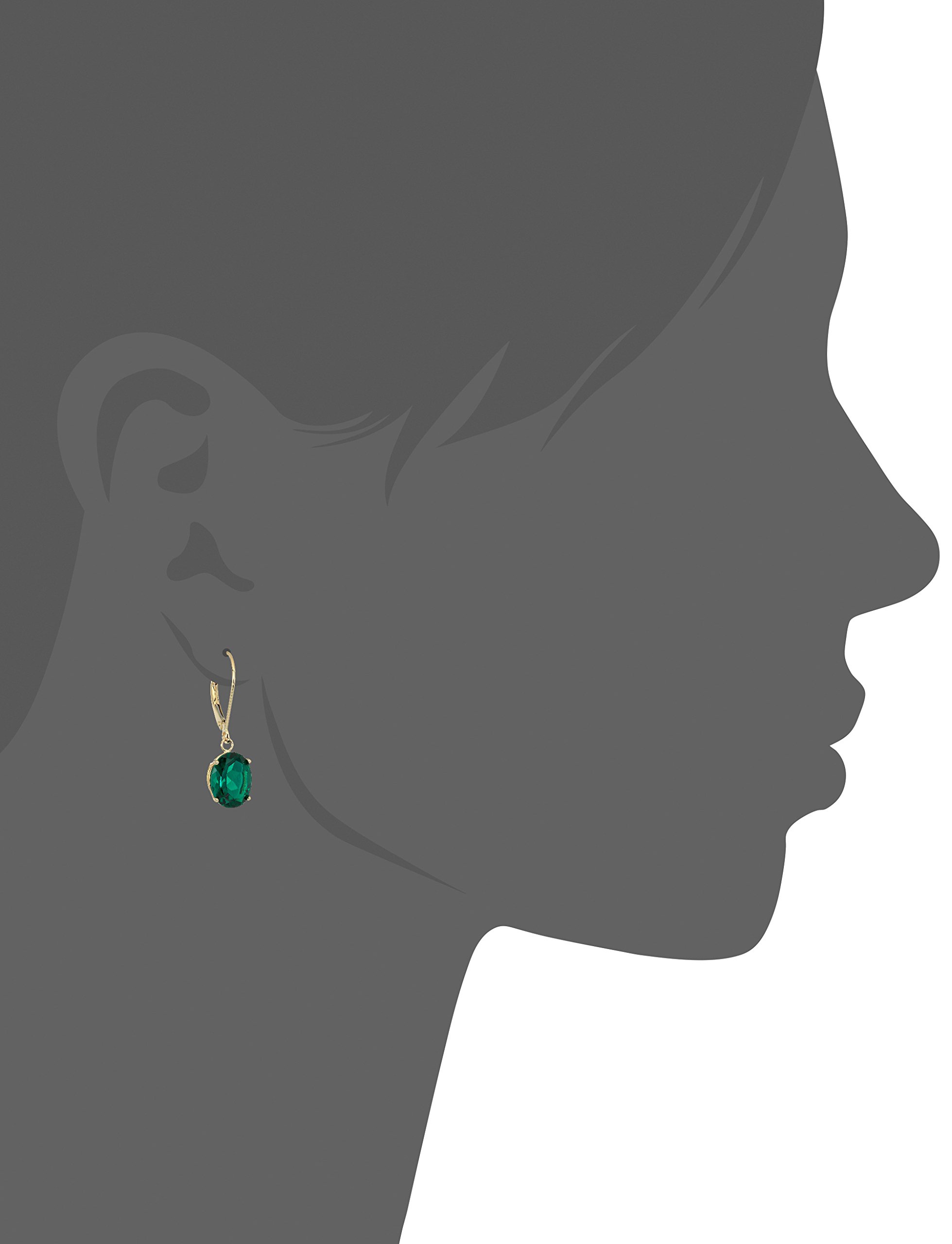 Amazon Essentials 14k Yellow Gold Oval May Created Emerald Dangle Earrings for Women, Created Emerald 8x10mm Leverback Earrings - Hypoallergenic, Nickel-Free, Elegant Gift for All Occasions ,(previously Amazon Collection)