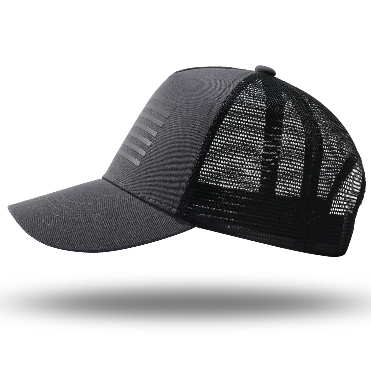 American Flag Trucker Hat - Snapback Hat, Baseball Cap for Men Women - Breathable Mesh Side, Adjustable Fit - for Casual Wear Dark Gray/Black