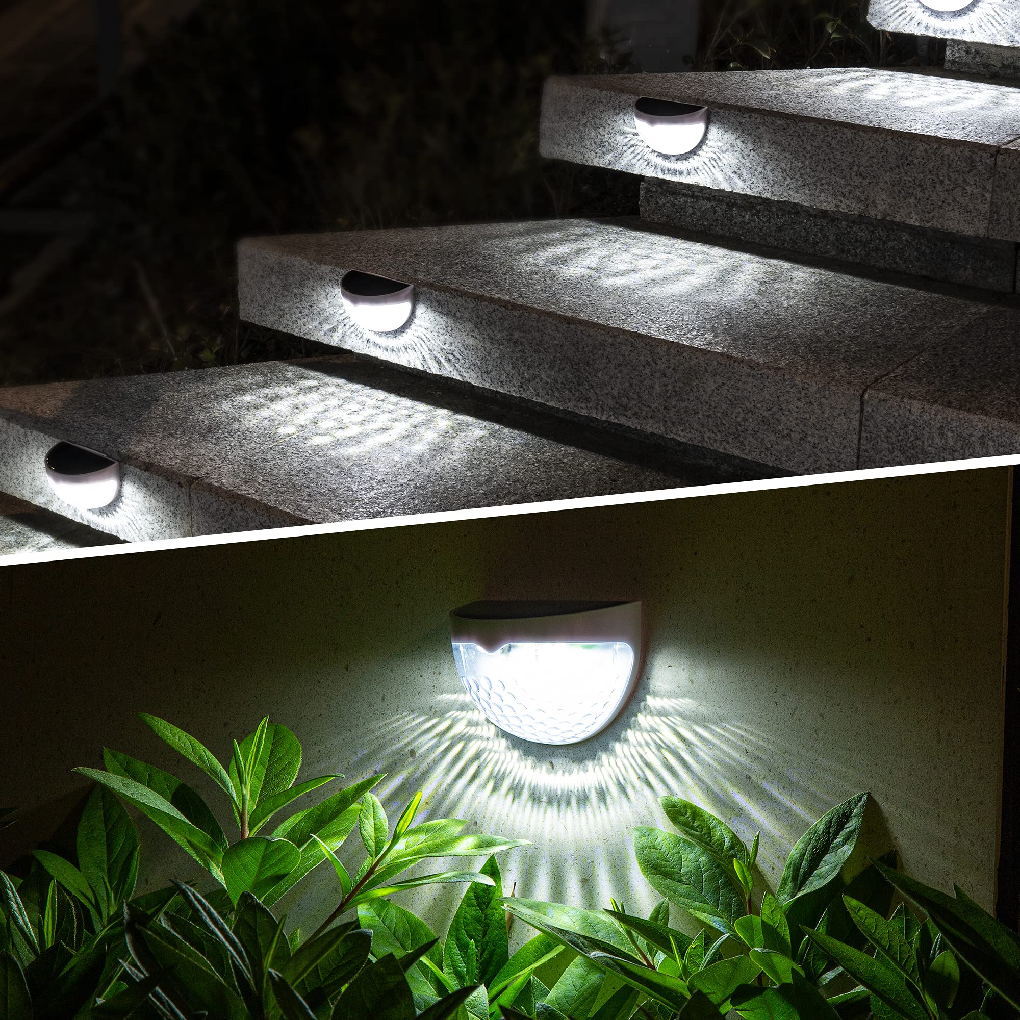 GIGALUMI 4 Pack Solar Fence Lights, Deck Lights Solar Powered Outdoor Waterproof Fence Lighting for Fence Deck Step Stair Post Wall (White)