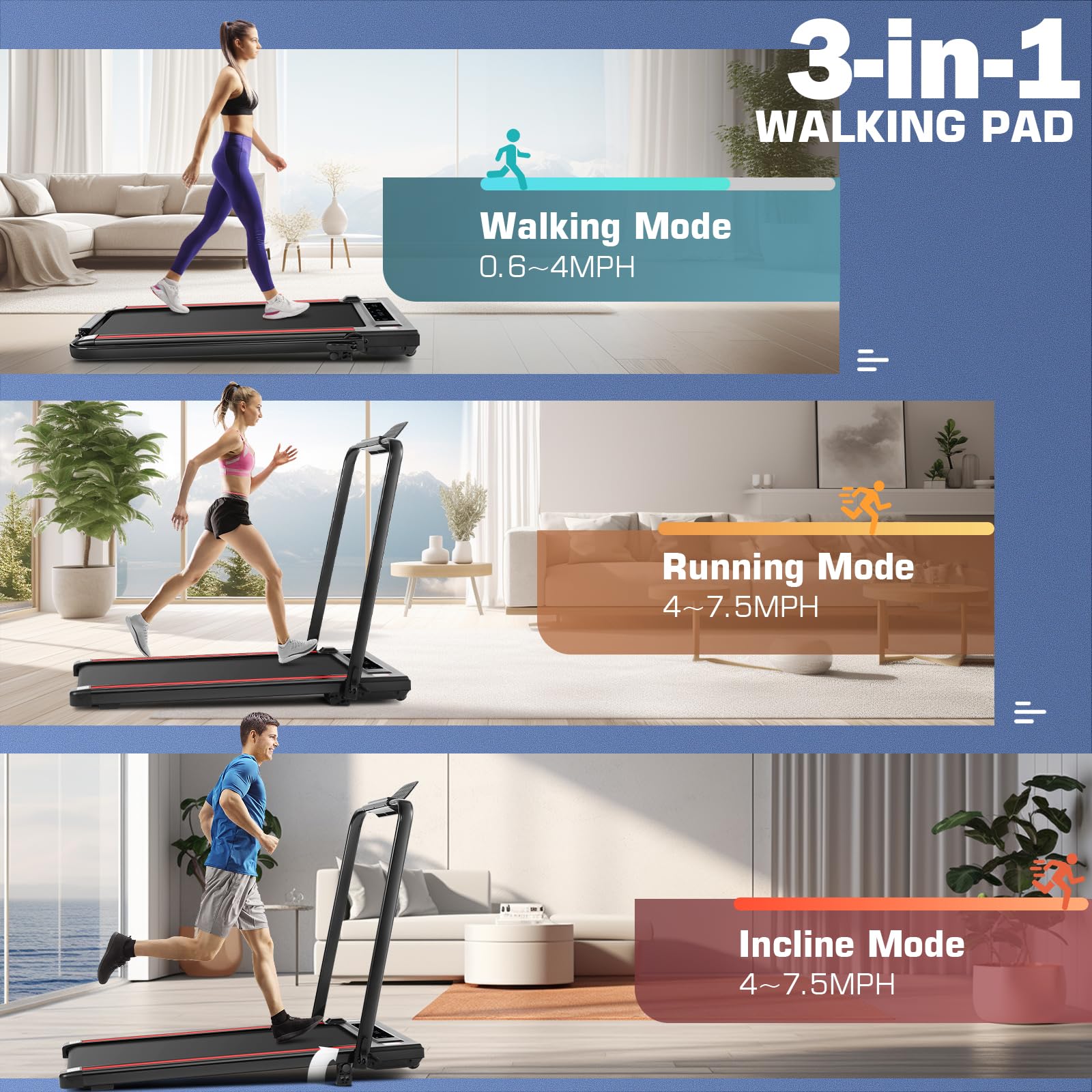 ANCHEER Under Desk Treadmill with Incline, 3 in 1 Walking Pad Treadmill with Remote Control, 2.5HP Quiet Jogging Running Electric Machine for Home Office,Silver