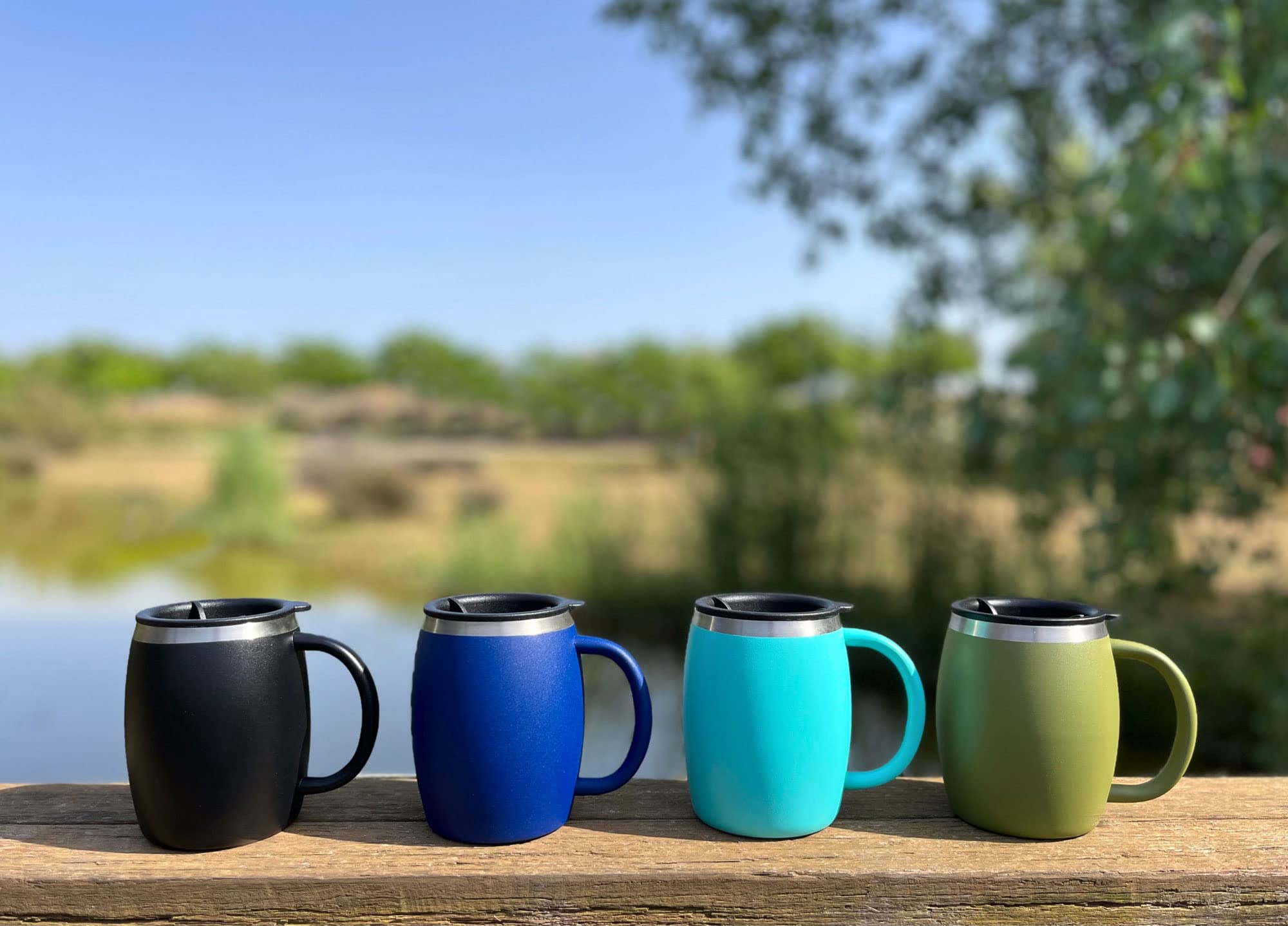 CHILLOUT LIFE Stainless Steel Insulated Coffee Mugs Set of 2 (14oz) β Double Wall Coffee Cups With Spill Resistant Lid & Strong Handle β Shatterproof Cups for Cold Drinks & Hot Beverages