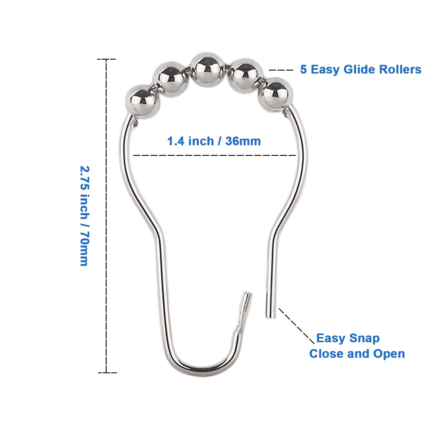 Ansxiy Shower Curtain Hooks Rings, Rustproof Metal Shower Curtain Rings for Bathroom Shower Rods Curtains - Set of 12, Nickel