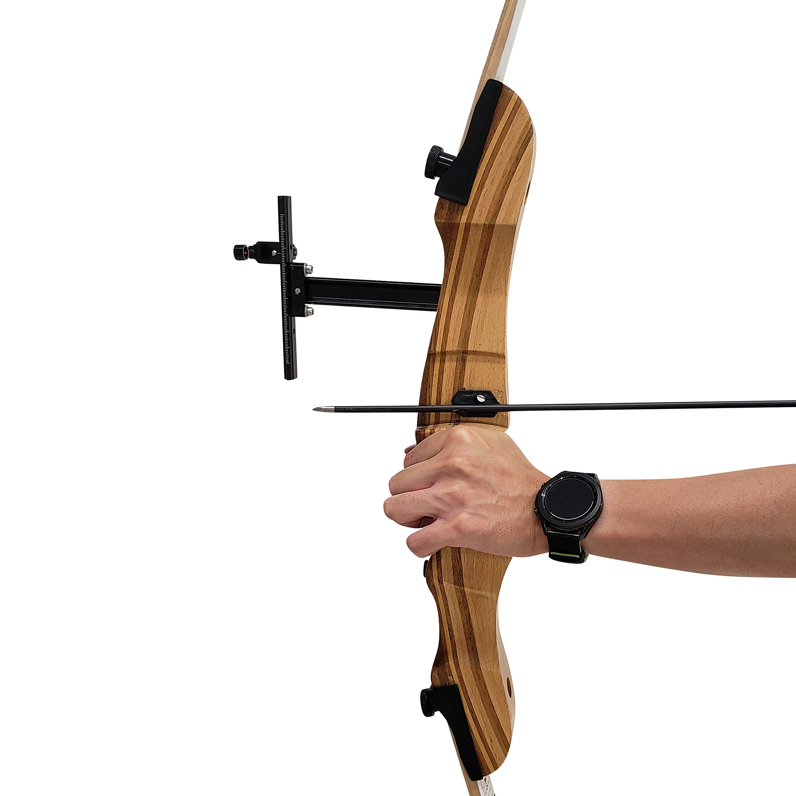 Archery Recurve Bow CNC Target Sight T Shape Adjustable with Ring and Single Fiber Optical Pin Sight Aluminum Detachable for Compound Competition Olympic Style Hunting Practice Range RH or LH (Black)