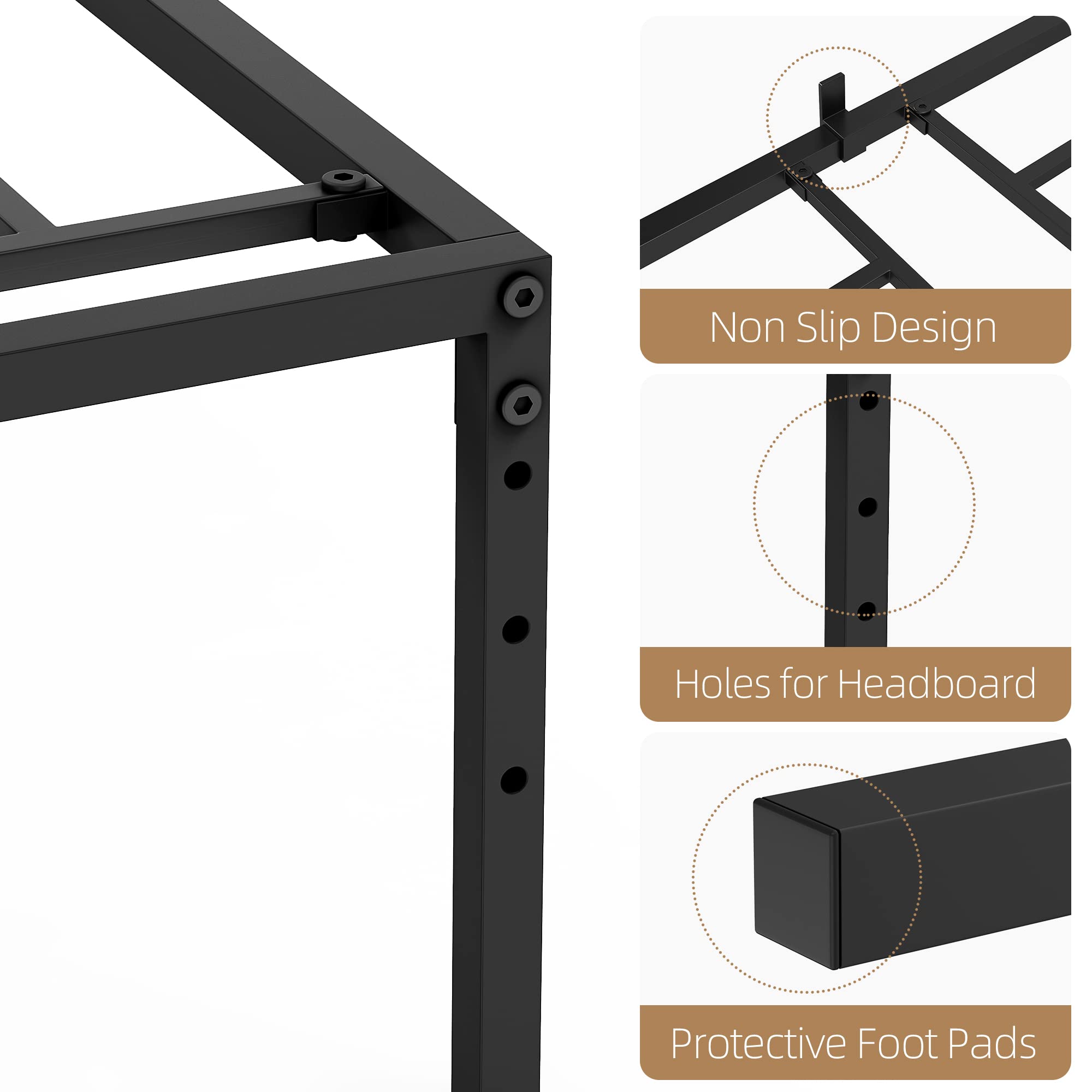 Alkmaar King Size Bed Frame 14 Inch Metal Platform Bed Frame No Box Spring Needed, Heavy Duty King Bed Frame Mattress Foundation with Steel Slat Support Easy to Assemble (Black, King)