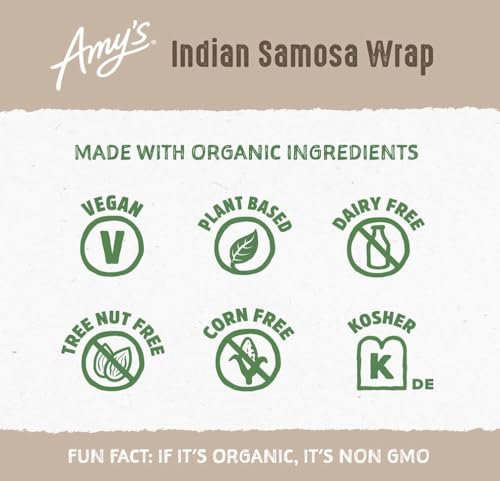 Amy's Frozen Meals, Vegan Indian Samosa Wrap, Made With Organic Potatoes, Peas and Tofu, Microwave Meals, 5 Oz