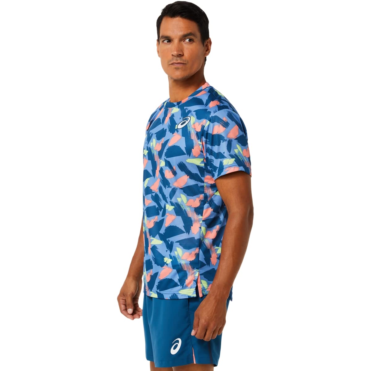 ASICS Men's Match Graphic Short Sleeve TOP Tennis Apparel, L, Light Indigo