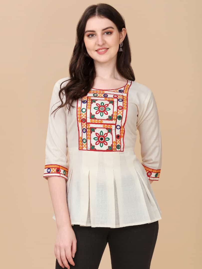 Anantdiva Women's Cotton Short Kurta Kurti Tunic Top for Women Casual Indian Tunic Tops Kurtas Kurtis Tops (as1, alpha, x_s, regular, regular, White)