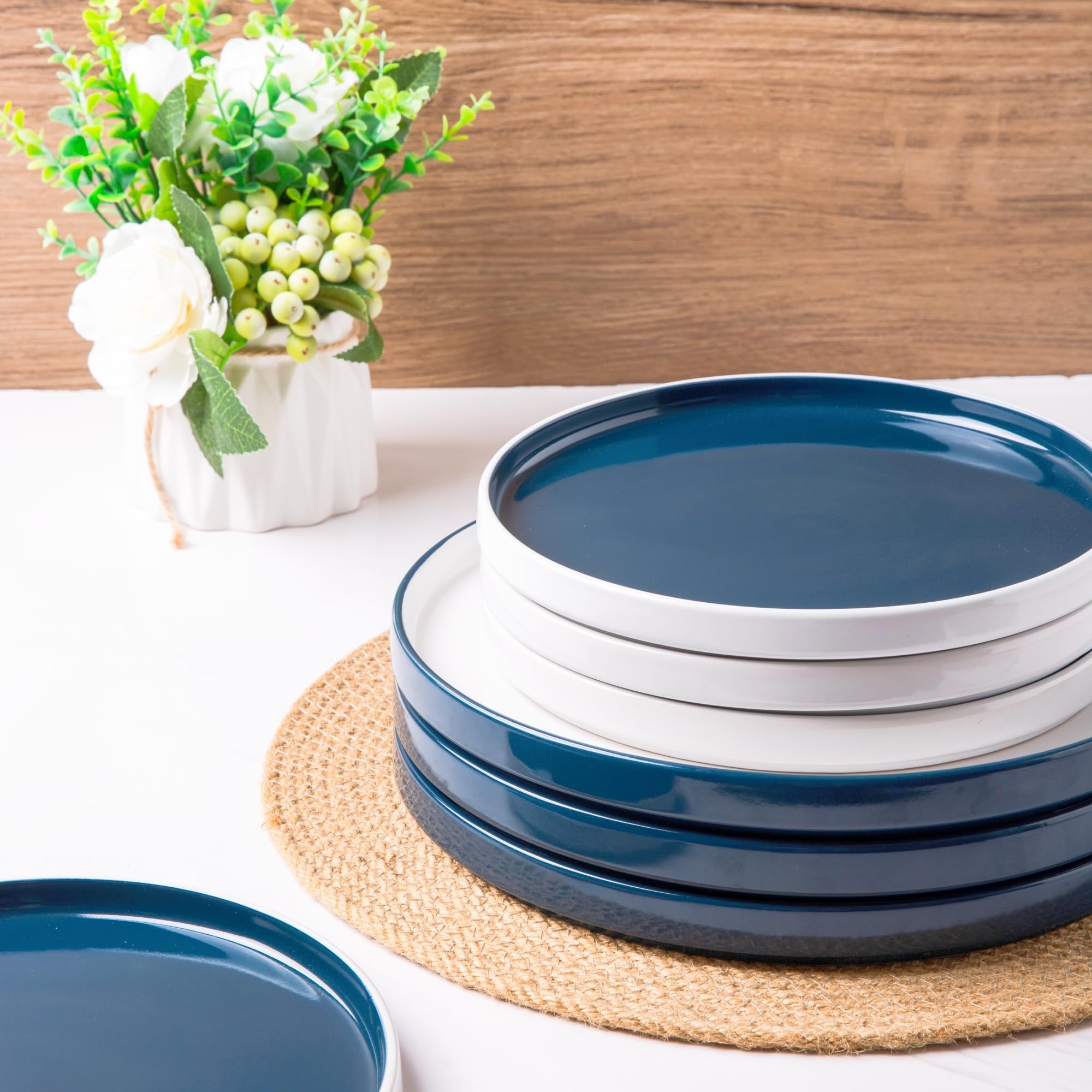 AmorArc Ceramic Dinnerware Sets for 4,12 -Piece Double Color Stoneware Plates and Bowls Set,Chip and Crack Resistant | Dishwasher & Microwave Safe Dishes Set,Service for 4 -White &Gray