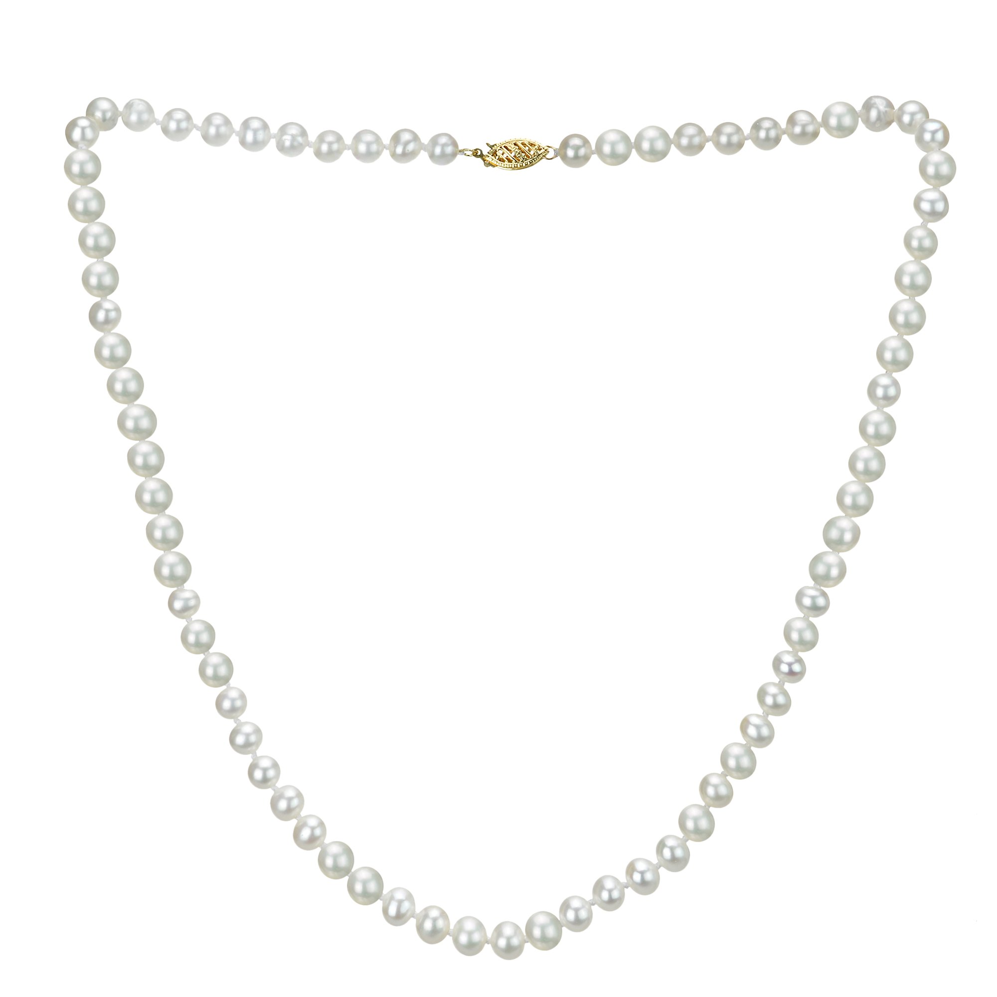 Amazon Collection 14k Yellow Gold 5.5-6mm White Freshwater Cultured AAA High Luster Pearl Strand, 20"