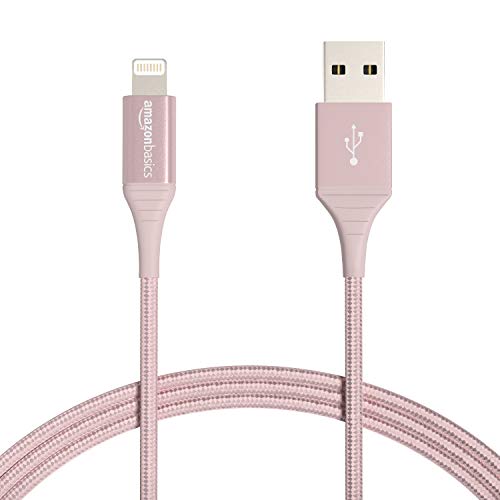 Amazon Basics iPhone Charger Cable, Nylon USB Type A to Lightning, MFi Certified, For Apple iPhone 142, 13, 12, 11, X, Xs, Pro, Pro Max, Plus, iPad, 10,000 Bend Lifespan, 6 feet, 2 Pack, Rose Gold