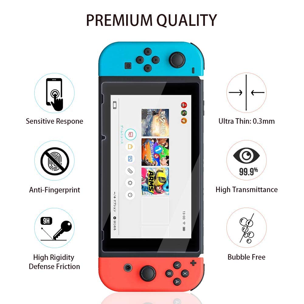 Appodog Nintendo Switch Screen Protector 2 Pack Tempered Glass Screen Saver Protector Transparent HD Clear Anti-Scratch Screen Film High Transparency 0.3mm 9H Hardness Console Compatible Shatter-Proof