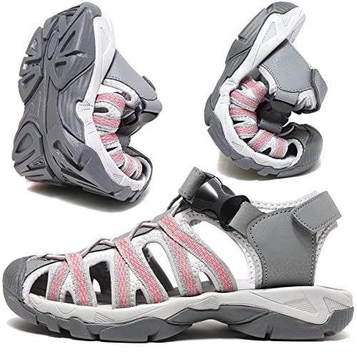 Anbenser Womens Athletic Outdoor Sandals Closed Toe Lightweight Adjustable Sport Hiking Sandals Non Slip Durable Greypink size 8