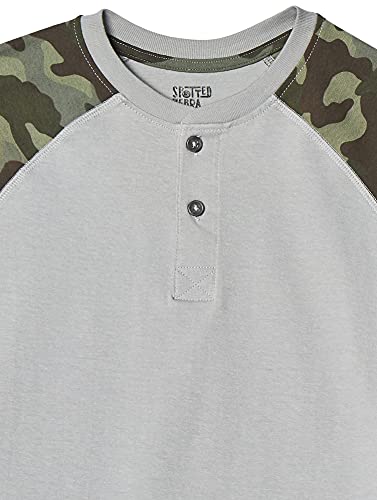 Amazon Essentials Boys' Long-Sleeve Henley T-Shirts (Previously Spotted Zebra), Pack of 2, Grey Camo/Navy, Small