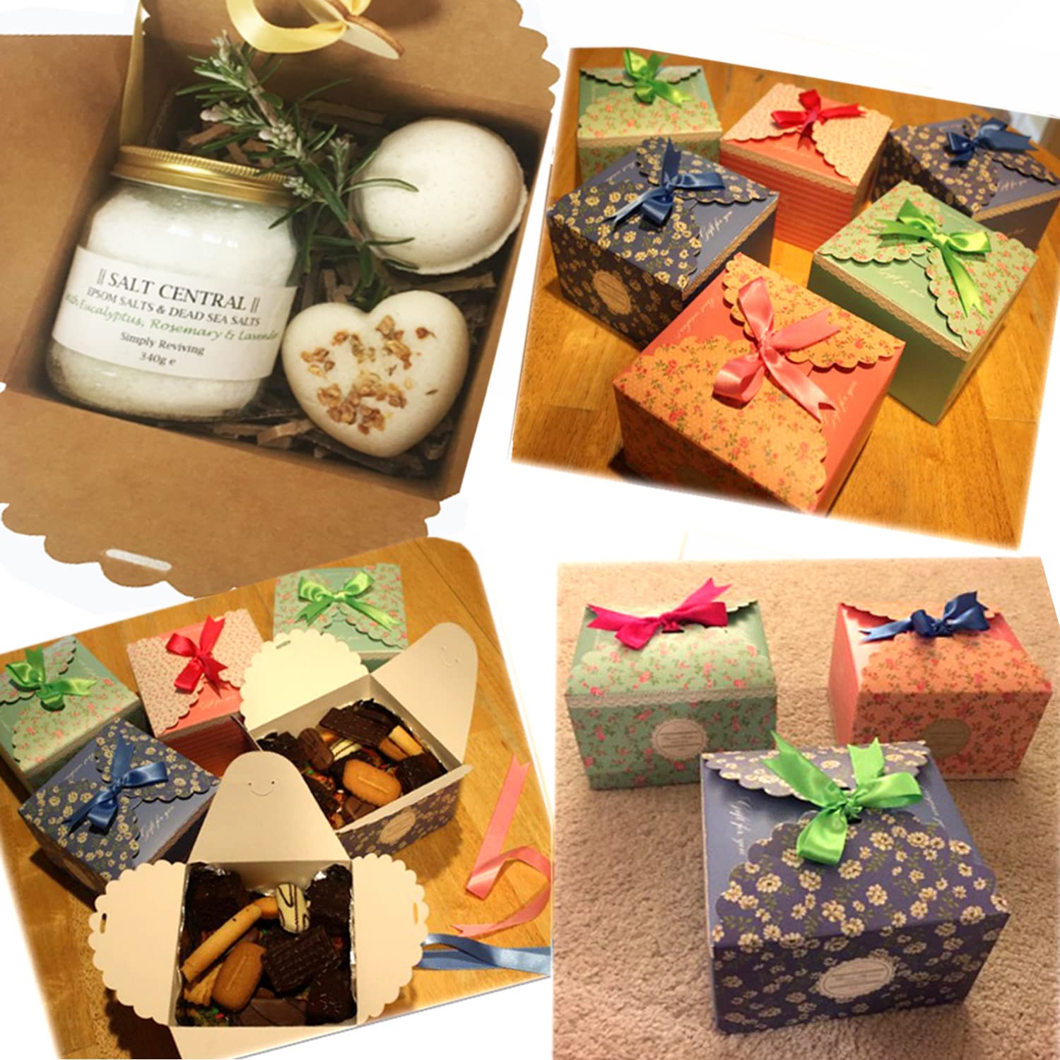 Chilly Gift Boxes, Set of 12 Decorative Treats Boxes, Cake, Cookies, Goodies, Candy and Handmade Bath Bombs Shower Soaps Gift Boxes for Christmas, Birthdays, Holidays, Weddings (Flower Patterned)