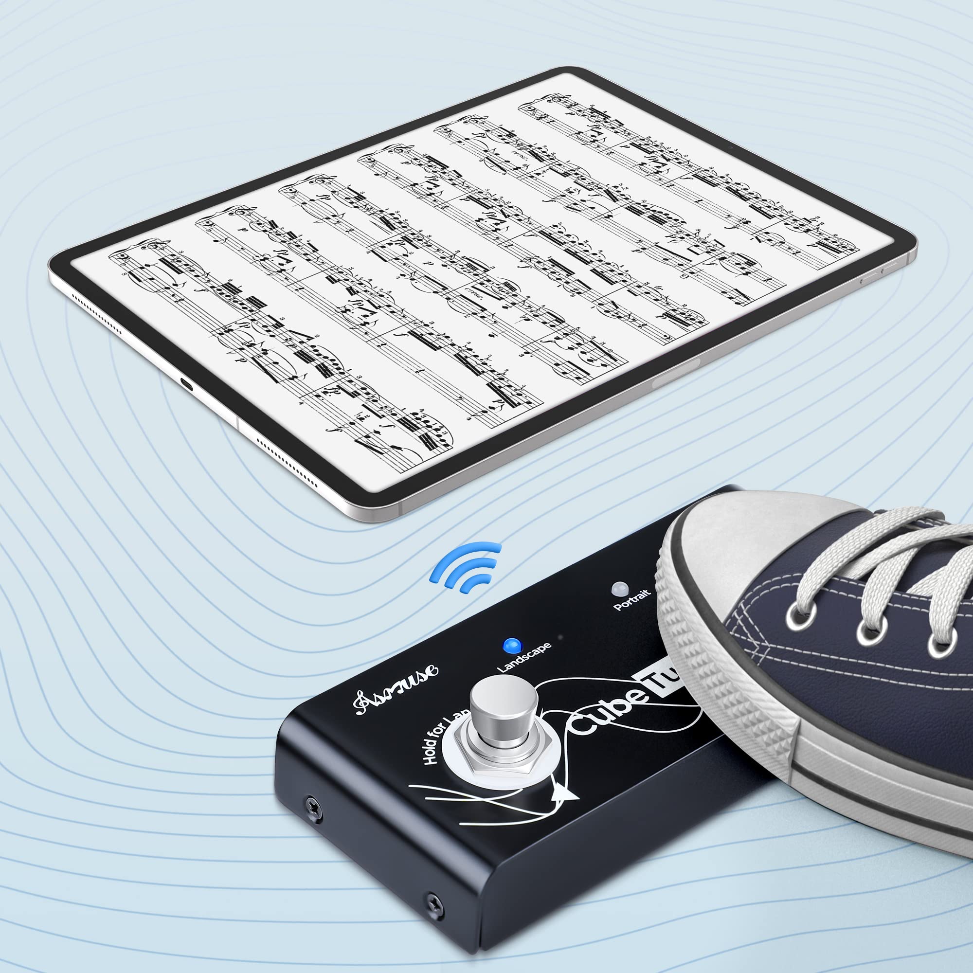 Asmuse Music Page Turner for Tablets Phones - By Wireless for Flip Pages from Software - Controlled by Foot Switch - for iOS and Android