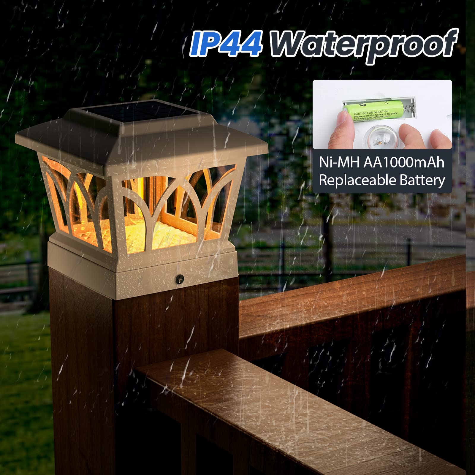 APONUO Solar Post Cap Lights Filament 1000mAh,4x4 Post Solar Lights 2 Brightness Levels 8/16LM Waterproof Solar Fence Post Lights for 4x4,6x6 Posts Caps Wood,4x4 Vinly Post Caps,White,4 Pack