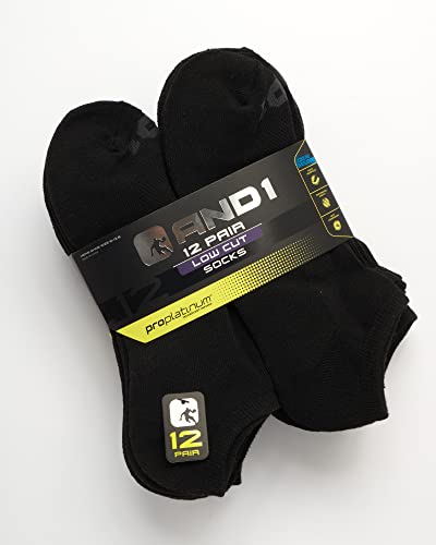 AND1 Men's Socks - Athletic Cushion Low Cut Socks (12 Pack), Size 6-12.5, Black