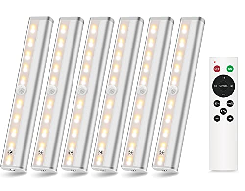 Anbock Remote Control Under Cabinet Lighting 6 Pack Battery Operated, 20 LED Closet Lights Wireless Stick On Lights with Touch Switch Night Light for Kitchen, Counter, Bedroom, 3 Colors…
