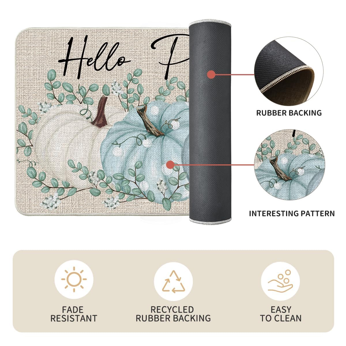 Artoid Mode Orange Maple Leaves Happy Fall Y'all Kitchen Mats Set of 2, Thanksgiving Home Decor Low-Profile Kitchen Rugs for Floor - 17x29 and 17x47 Inch