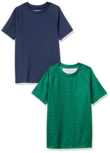 Amazon Essentials Toddler Boys' UPF 50+ Short-Sleeve Swim Shirt, Green Sharks/Navy, 4T