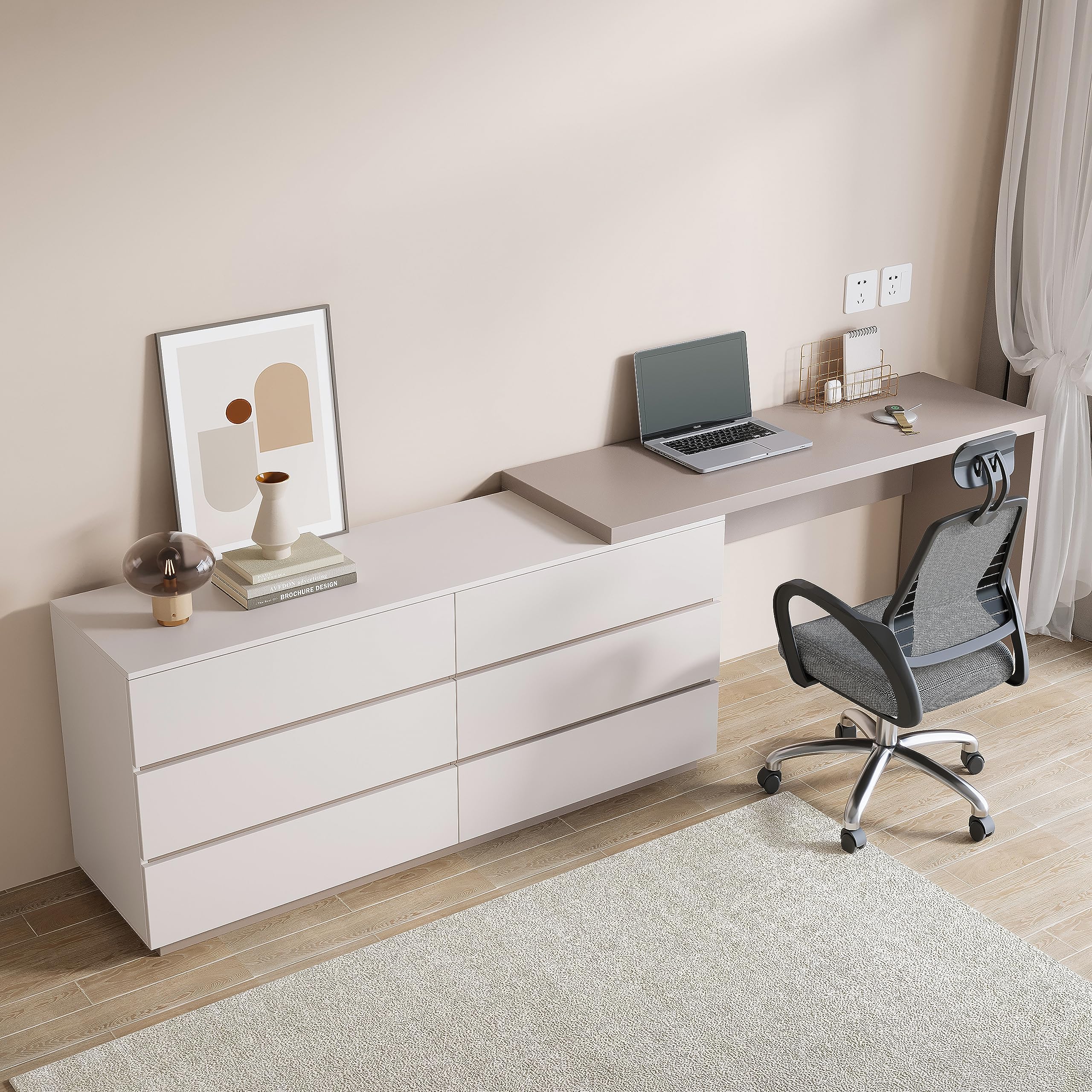 Trroec 97.63" L Shape Desk with 51" File Cabinet, Corner Dresser, Desk with Dresser, Desk with Dresser Combo; Executive Desk with Storage