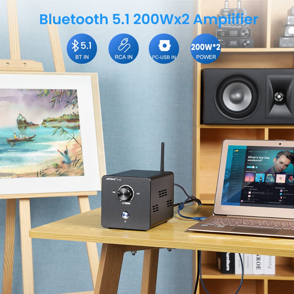 AIYIMA A200 TPA3255 Stereo Amplifier 400W HiFi 2 Channel Class D Amp USB Bluetooth 5.0 Digital Audio Amplifier Receiver Built-in Power Supply Support APTX-HD for Home Audio Bookshelf Speaker