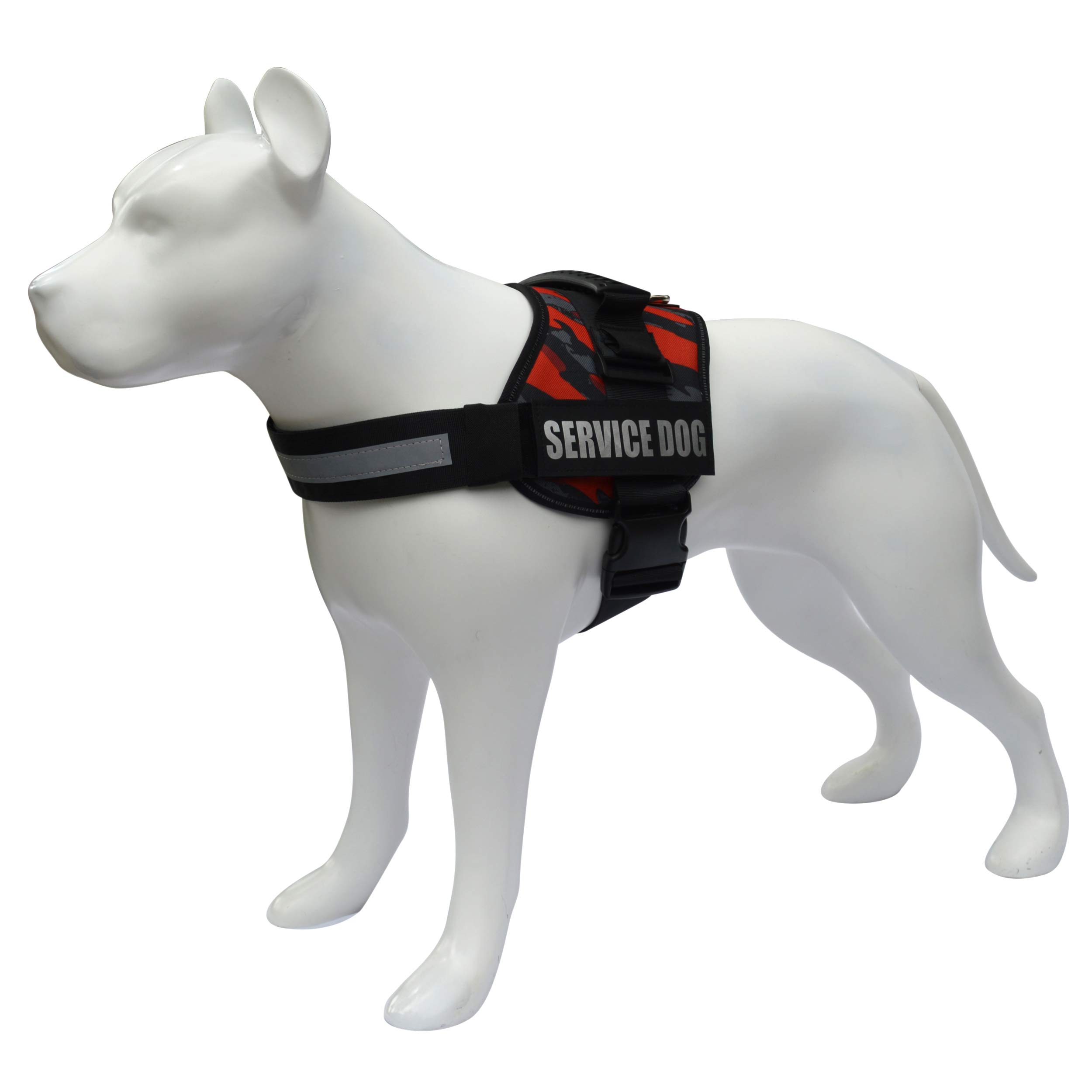 ALBCORP Service Dog Vest Harness - Reflective - Woven Polyester and Nylon, Comfy Mesh Padding - Sizes from XXS to XL β Service Dog Patches Included. Red Camo, Large